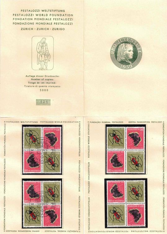 1953 Pro Juventute Folder mit 4 Herzstücken aus Bogen (Neu (gemäss Beschreibung)) in Nuglar für ...