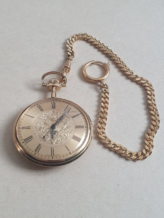 Montre de poche Taschenuhr Gousset NUMA chaîne Plaqué or (Gebraucht) in ...