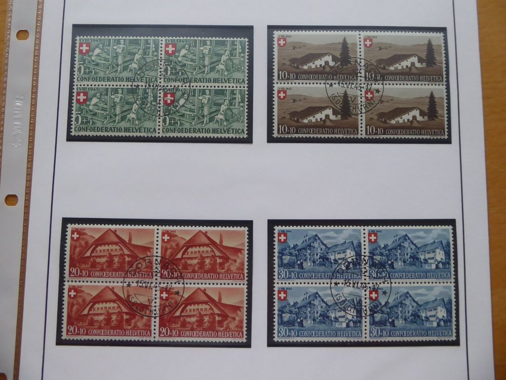 1945 Pro Patria 4er Block Serie mit E.T. Zentrumsstempel | Kaufen auf Ricardo