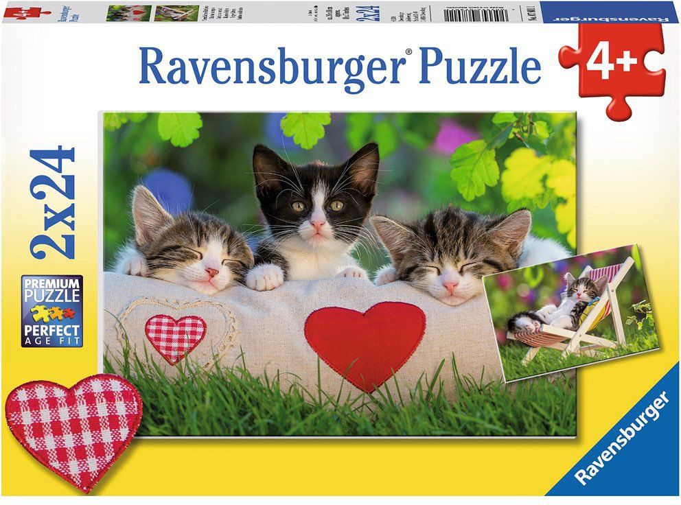 Ravensburger Puzzle 2x24 Teile Verschlafene Kätzchen (Neu und ...