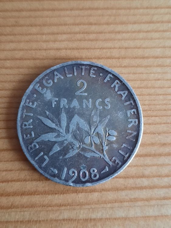 2 Francs 1908 Frankreich Silber Zustand gemäss Bilder (Gebraucht) in ...