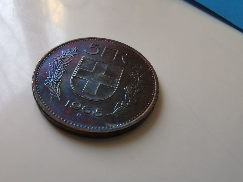 5 Franken 1965 UNZ mit Regenbogen Patina sehr selten (Gebraucht) in Zürich für CHF 20 – mit ...