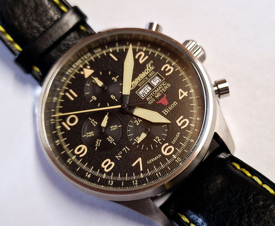 Ingersoll Bison No71 Automatik Chronograph Lederarmband Uhr (Gebraucht ...
