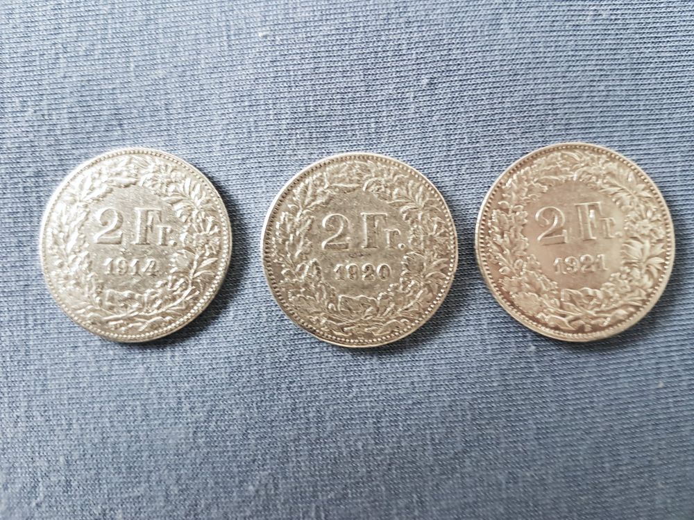 3 x 2 Franken Silbermünzen 1914-1920-1921 ab nur 1.00 Fr !!! | Kaufen auf Ricardo