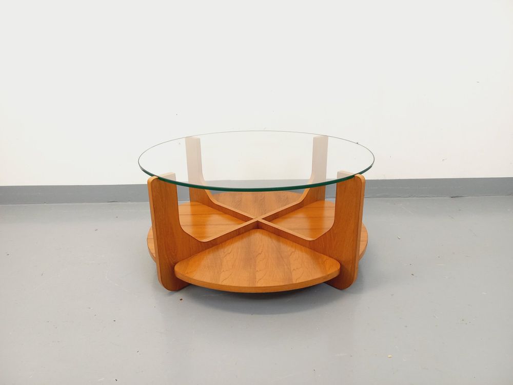 Table basse ronde à 2 plateaux vintage Hugues Poignant teck (Gebraucht ...