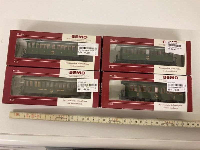 4er Set Bemo H0m Historische Wagen RhB, Filisurer Stübli (Gebraucht) in ...