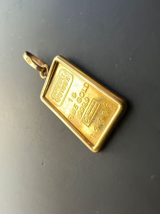 Gold-Anhänger mit 1 Gramm Gold-Barren von Credit Suisse-SKA | Kaufen ...