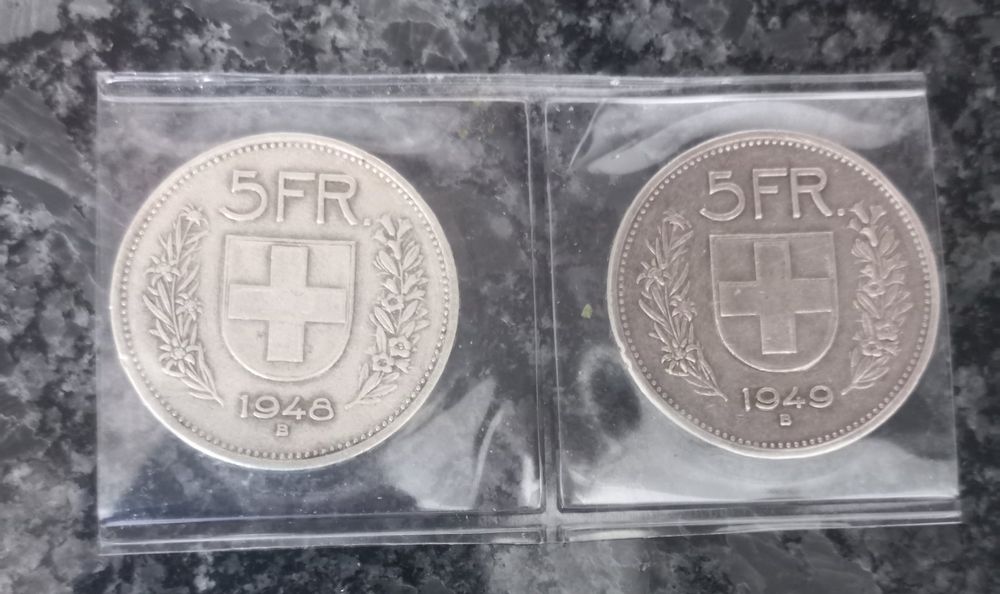 5 Franken Silbermünzen, 1948, 1949 (Gebraucht) in Wattwil für CHF 28 – mit Lieferung auf Ricardo ...