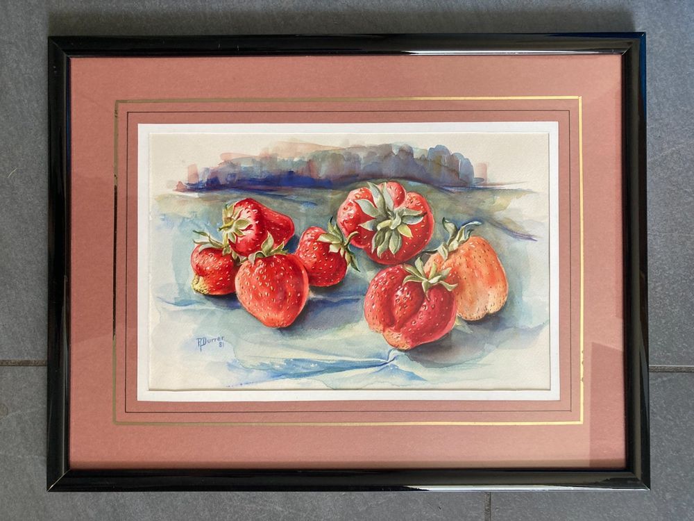 Gemälde Aquarell Erdbeeren Stilleben signiert R.Durrer 1981 | Kaufen auf Ricardo