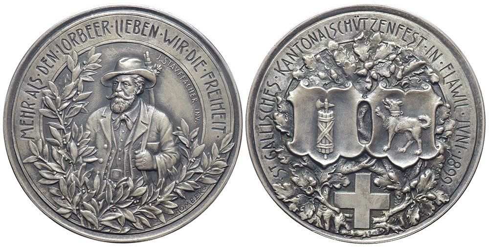 b- St. Gallen, Flawil, Silbermedaille 1899, Schützenfest (Gebraucht) in Chiasso für CHF 350 ...