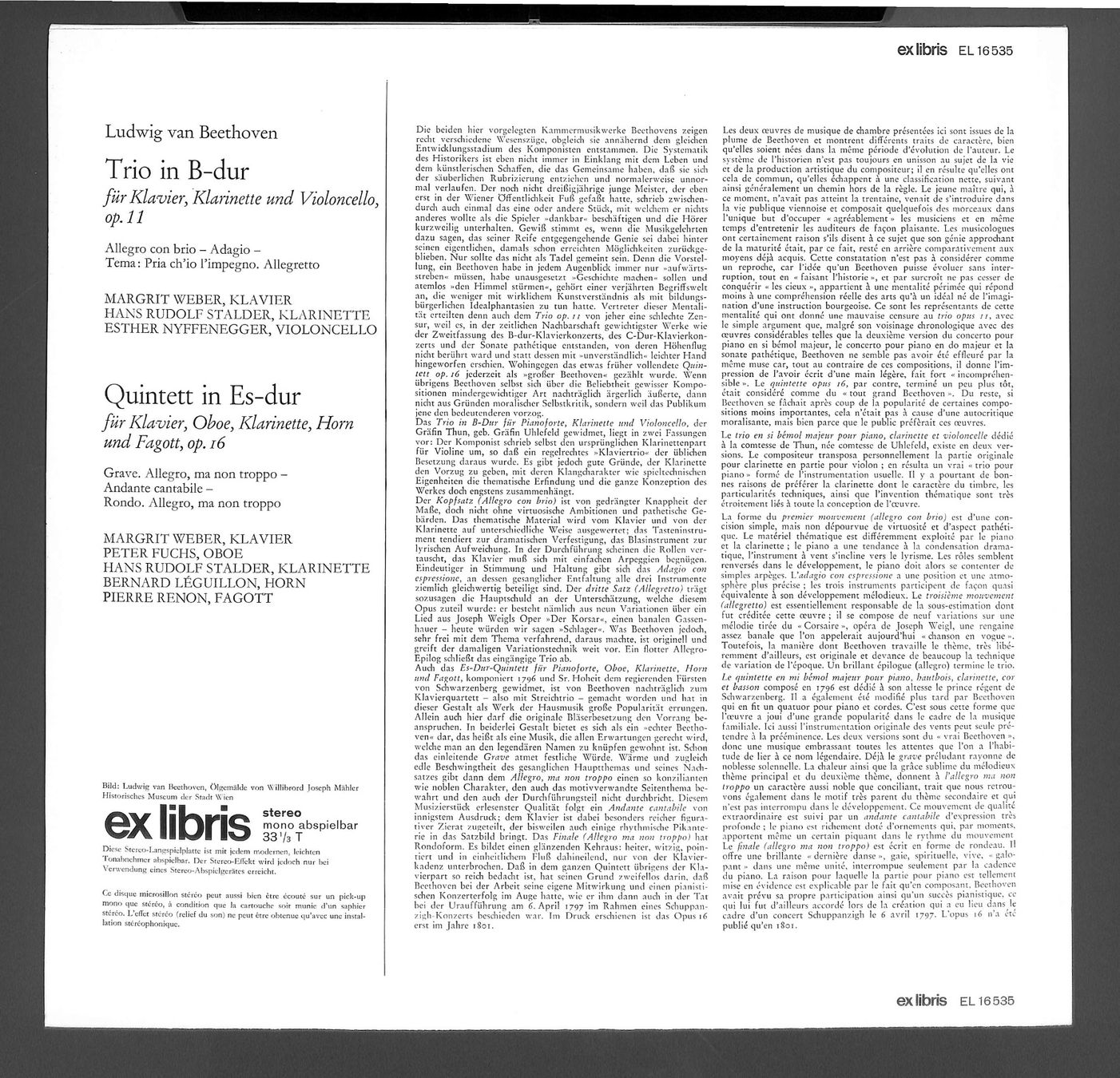 Beethoven* - Das Stalder-Quintett*, Margrit Weber, Esther Ny (Neu ...