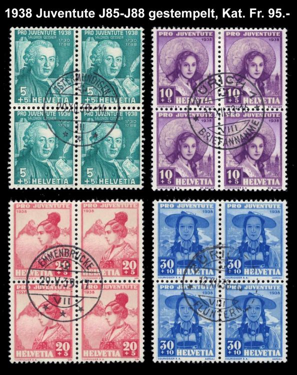 1938 Pro Juventute 4er gestempelt J85-J88, Kat. Fr. 95.- | Kaufen auf Ricardo