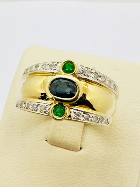 750 Gold Ring mit Saphir Smaragd und 20 Brillanten (Gebraucht) in Murg ...