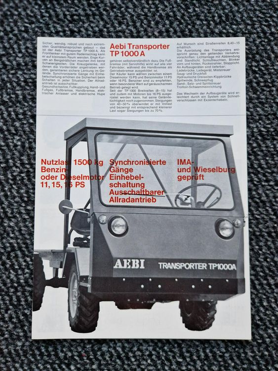 Original Prospekt Aebi Transporter TP1000A (Gebraucht) in Dürnten für CHF 55 – mit Lieferung auf ...