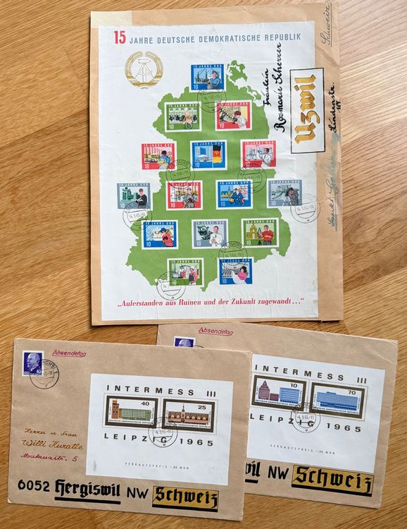 Grossblock 15 J. DDR nach Uzwil (Kat. 1000+), 3 weitere (Gebraucht) in ...