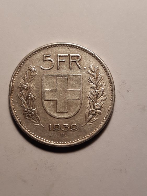 5 Franken Münze Schweiz 1939 (Gebraucht) in Ringoldswil für CHF 9 – mit Lieferung auf Ricardo kaufen