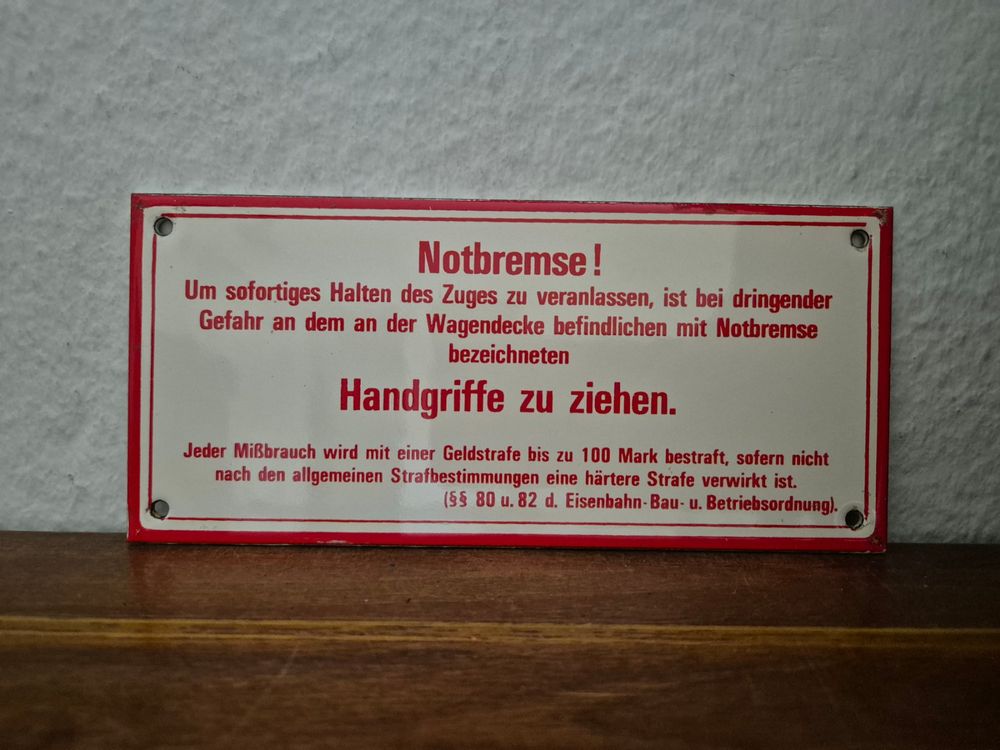 Emailschild Notbremse Bahn Zug Tram Emaille Schild Retro (Neu (gemäss Beschreibung)) in ...