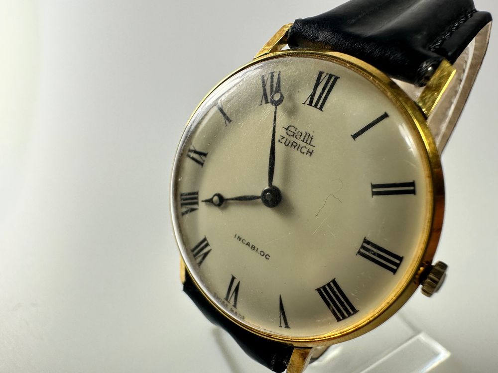 GALLI ZÜRICH HANDAUFZUG LÄUFT NEUES LEDERBAND | Kaufen auf Ricardo
