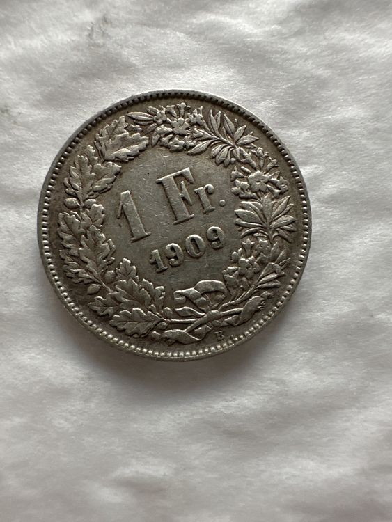 Silbermünze 1 Fr. 1909, Helvetia Stehend, Schweiz (Gebraucht) in Bern für CHF 4 – mit Lieferung ...