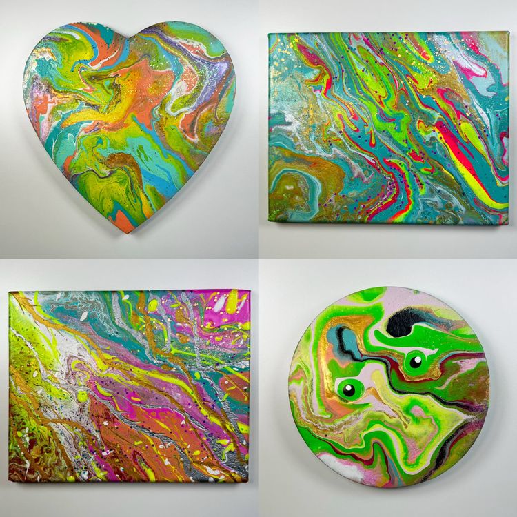 4er Set Abstrakte Acryl Gemälde auf Leinwand, Unikate (Gebraucht) in Schlieren für CHF 25 – mit ...