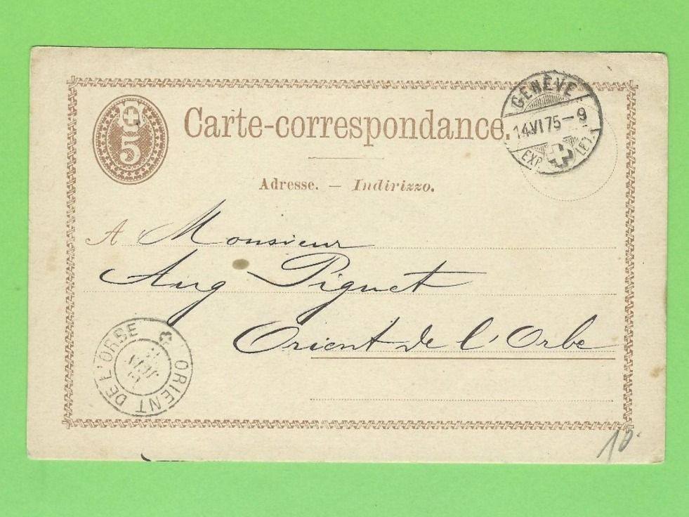 Postkarte von 1875 Genève/Orient de L'Orbe (Gebraucht) in Zürich für CHF 1.2 – mit Lieferung auf ...
