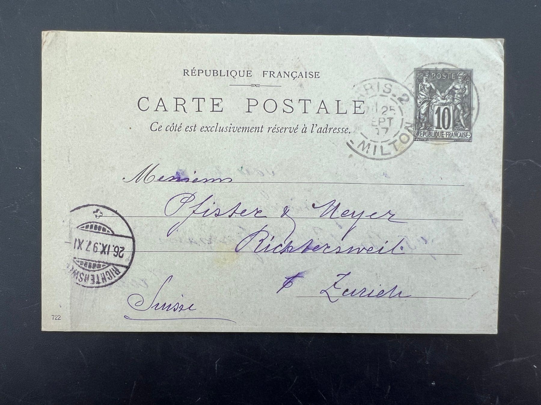 Postkarte 1897 Paris mit Firmenstempel (G176) (Gebraucht) in Hinwil für ...