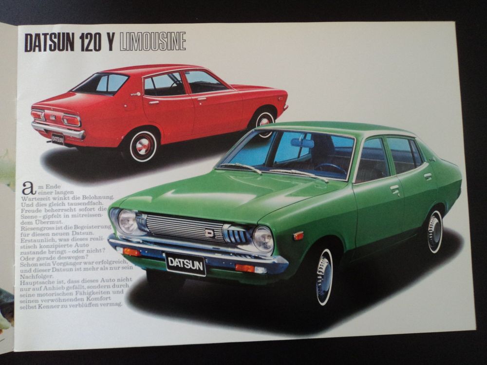 Prospekt Datsun 120 Y Limousine und Coupé 1973 Nissan Sunny (Gebraucht ...