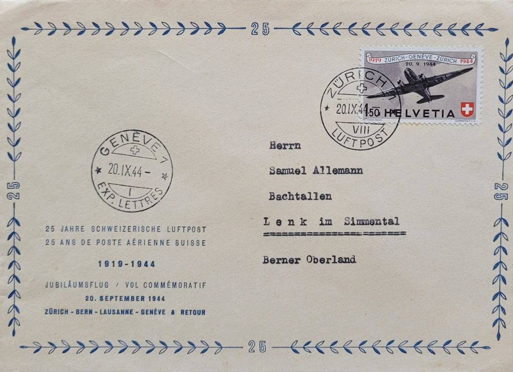 Luftpost Brief Genève Zürich 1944 Lenk Im Simmental (Gebraucht) in Biel/Bienne für CHF 5 – mit ...