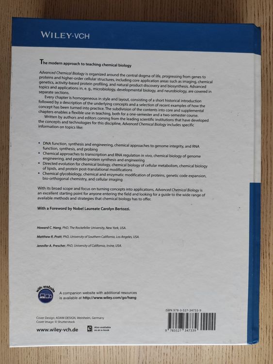 Advanced Chemical Biology – Wiley Textbook 2023, Hang, et.al (Gebraucht ...
