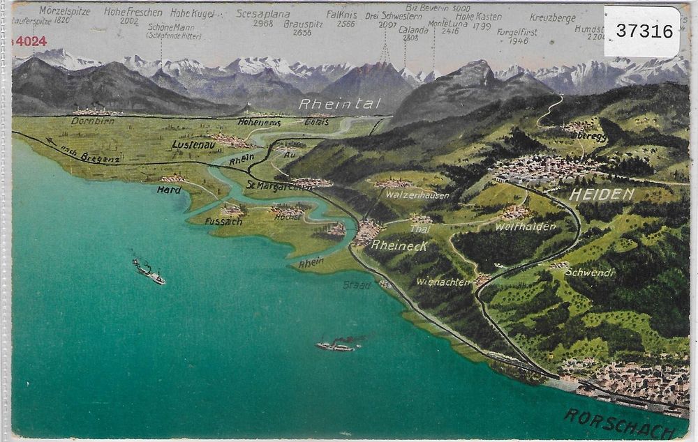 Panorama - Rorschach, Heiden, Rheineck, Rheintal - Litho (Gebraucht) in Ettingen für CHF 2 – mit ...