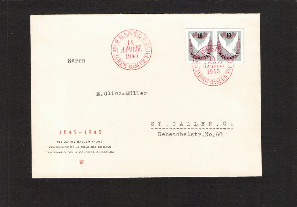 FDC 100 Jahre Baslertaube ( paar) 14 April 1945 | Kaufen auf Ricardo