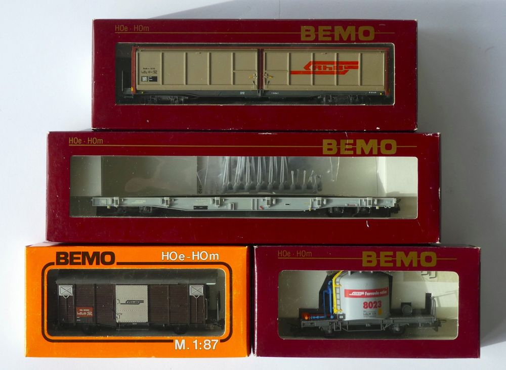 Bemo H0m; Set mit 4 RhB-Güterwagen (Neu und originalverpackt) in ...
