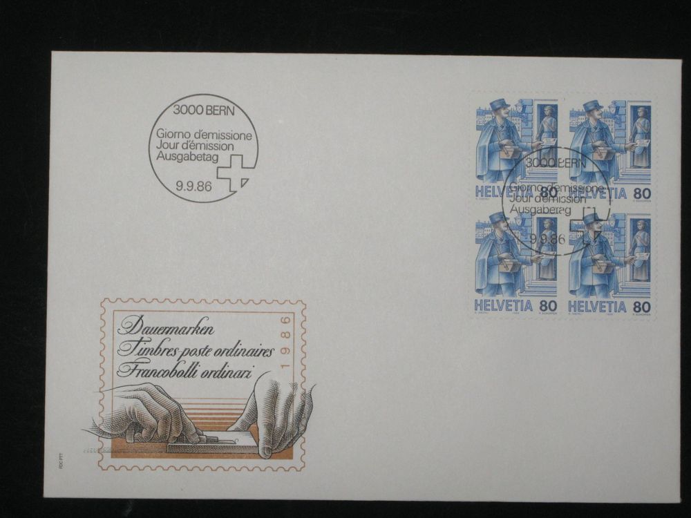 Werbemarken FDC 09.09.1986 Postbeförderung Nr. 741 4-Block (Gebraucht ...