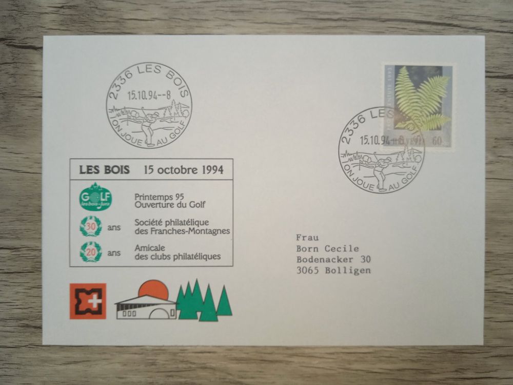 TR37 Enveloppe + Timbre Suisse 1994 (Gebraucht) in Cousset für CHF 0.65 – mit Lieferung auf ...