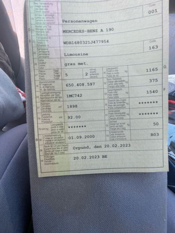 Mercedes Benz A190 (Gebraucht) in für CHF 720 – nur Abholung auf ...