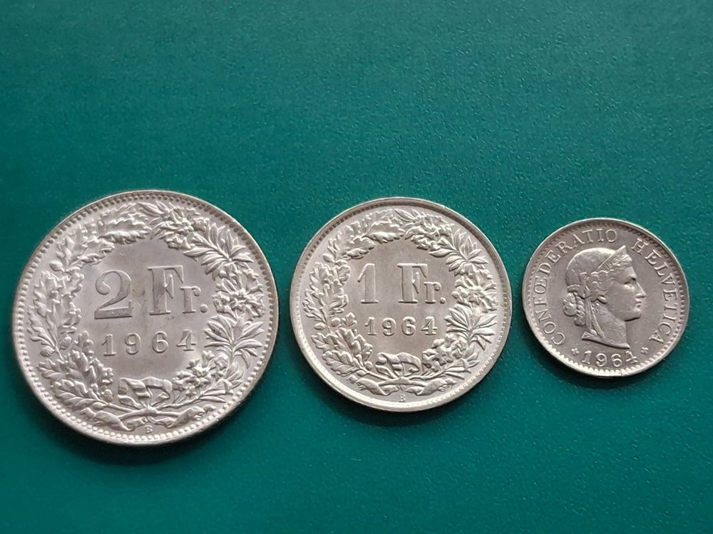 Schweizer Münzen Jahrgang 1964 (2- + 1-Franken + 5 Rp) (Gebraucht) in ...