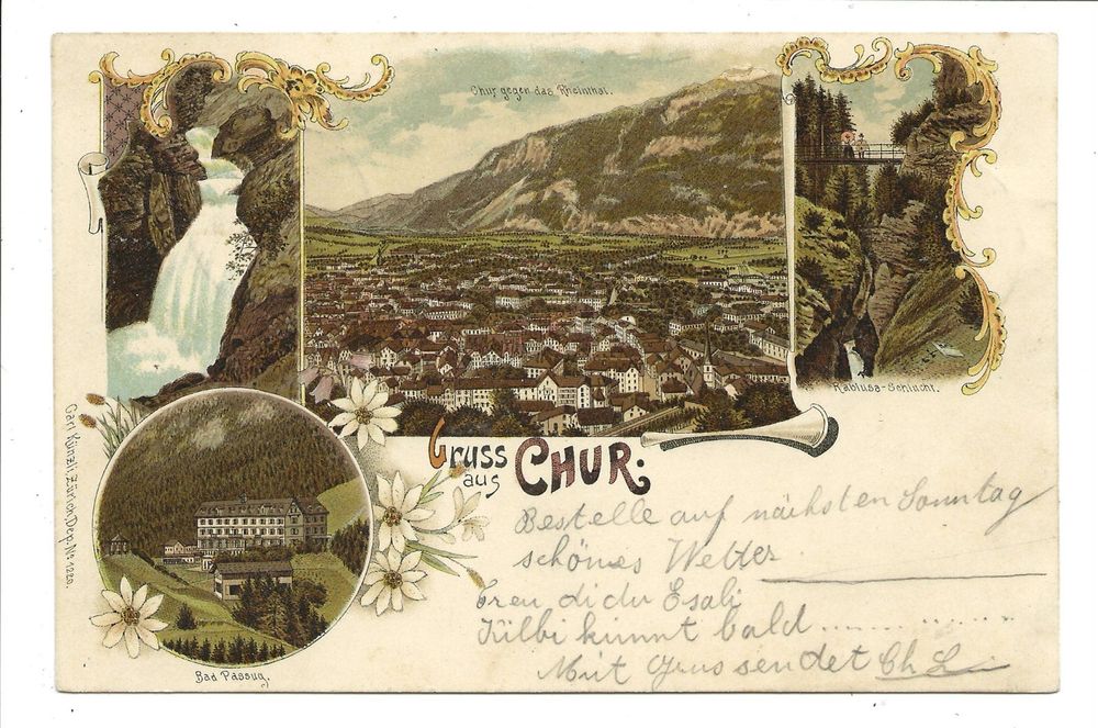 Gruss aus Chur (GR) Bad Passug - Rabius Schlucht Litho 1903 | Kaufen ...