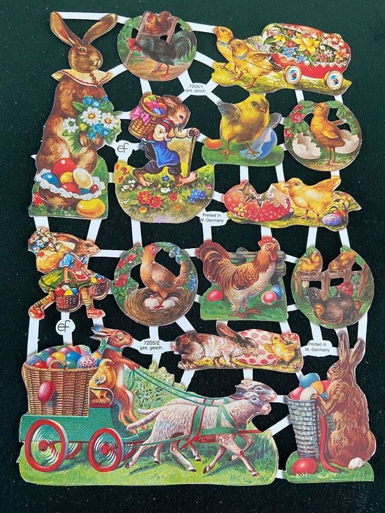 Oblaten Nostalgie Ostern Glanzbilder Hasen Hühner Osterhasen (Neu und originalverpackt) in ...