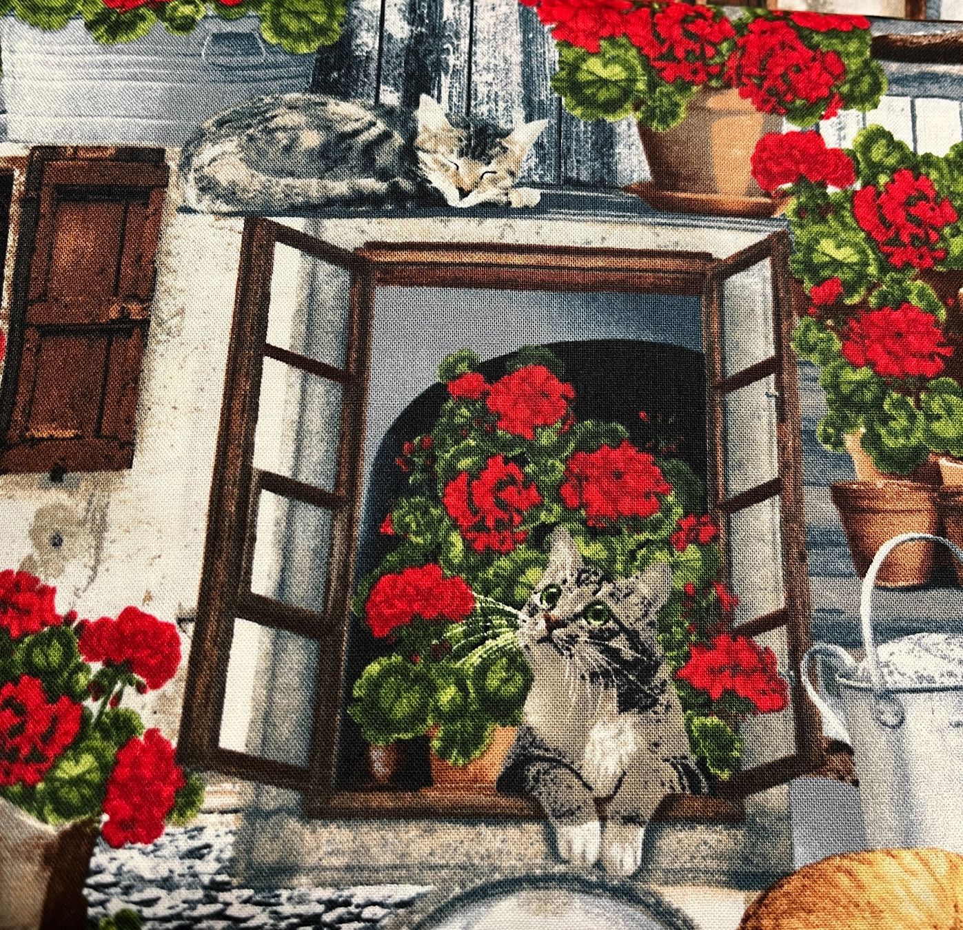 Patchworkstoff BW Katzen mit Geranien (Neu (gemäss Beschreibung)) in ...