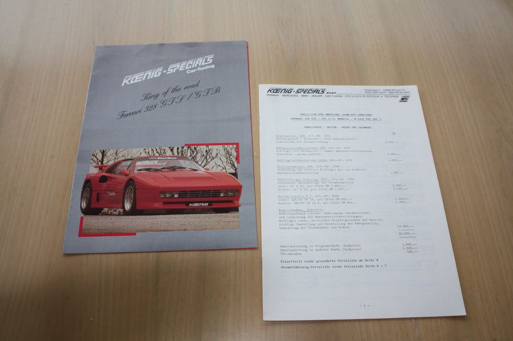 KOENIG Ferrari Tuning / Prospekt 328 GTB Turbo/Preisliste (Gebraucht ...