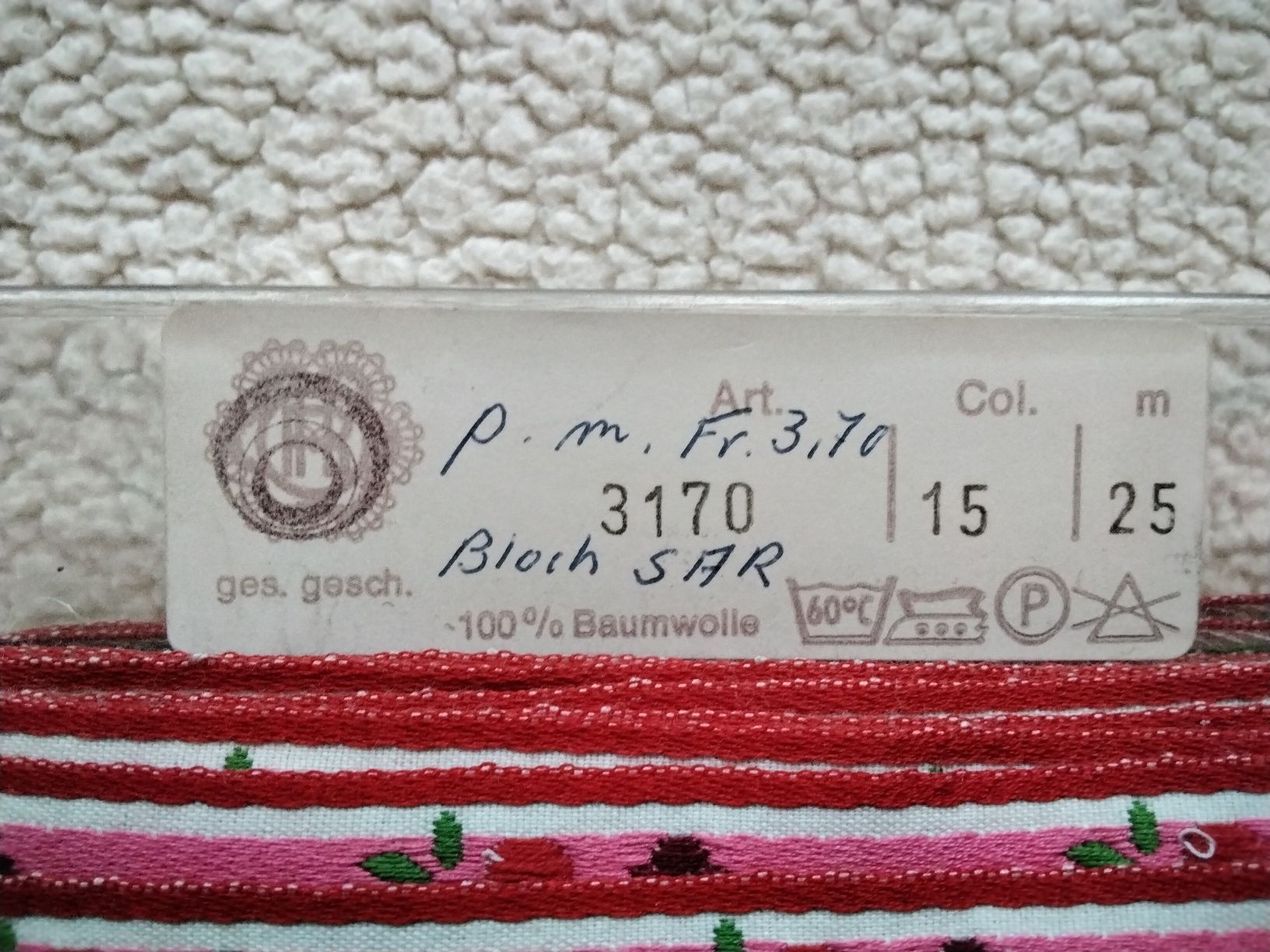 Borte Bloch SAR, 100% Baumwolle, Blumenmuster, ca. 27mm, Top (Neu ...