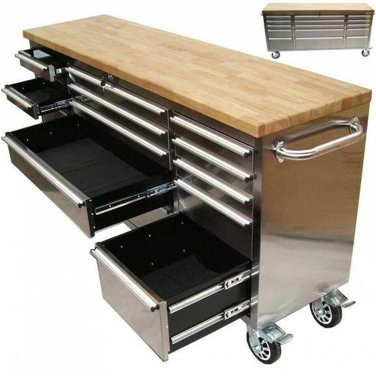 66060 - Werkstattwagen mobil XXL 15 Schubladen SILVER (Neu und ...