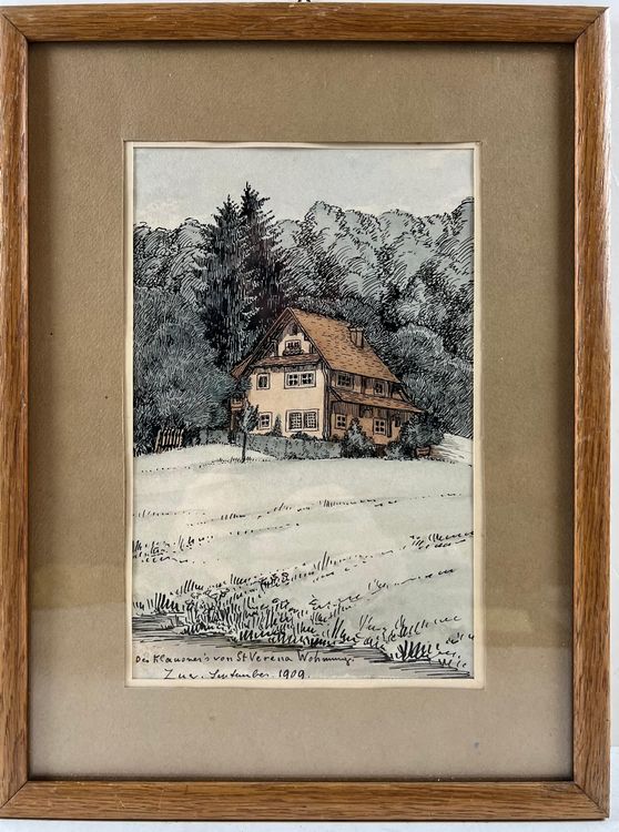 1909er Hausszene Aquarell mit unleserlich Notiz signiert. | Kaufen auf Ricardo