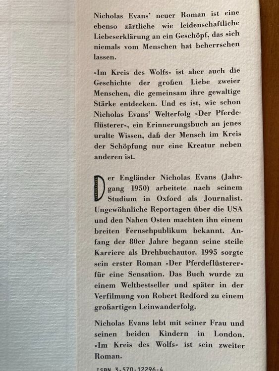 Im Kreis des Wolfs von Nicholas Evans geb. Buch 475 Seiten (Gebraucht) in Subingen für CHF 7 ...