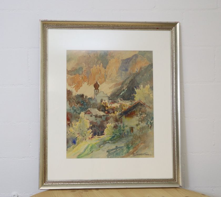 Aquarell unleserlich signiert. Berglandschaft im Abendlicht (Gebraucht) in Zug für CHF 25 – nur ...