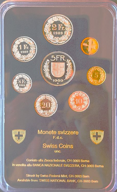 Münzsatz Schweiz 1989 stgl (Neu und originalverpackt) in Arch für CHF 22 – mit Lieferung auf ...