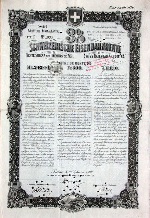 3% Schweizerische Eisenbahnrente, Bern - 1890 | Kaufen auf Ricardo