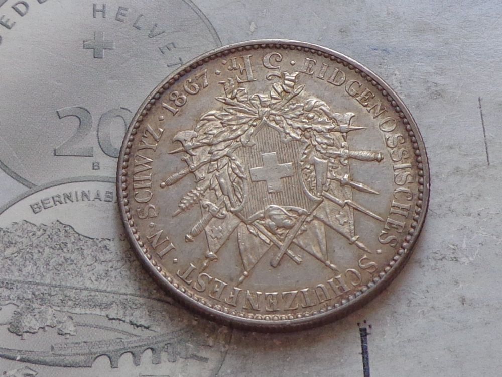Schützentaler - Ecu de Tir Fédéral 5 Fr.1867 Schwyz (Gebraucht) in Pully für CHF 178 – mit ...