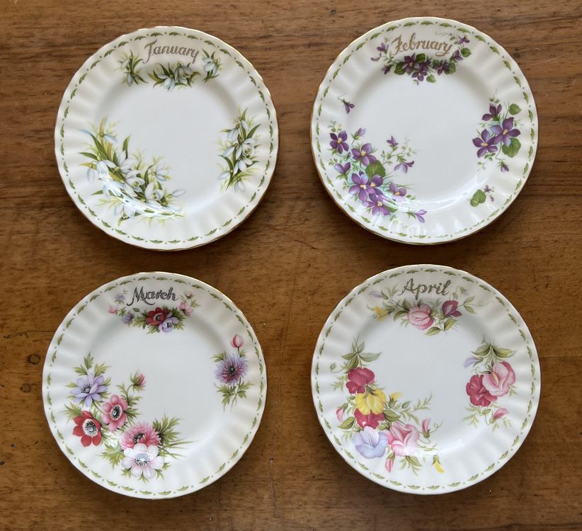 Royal Albert 4 Teller Flower of the Month Jan.Feb.März,April (Neu ...