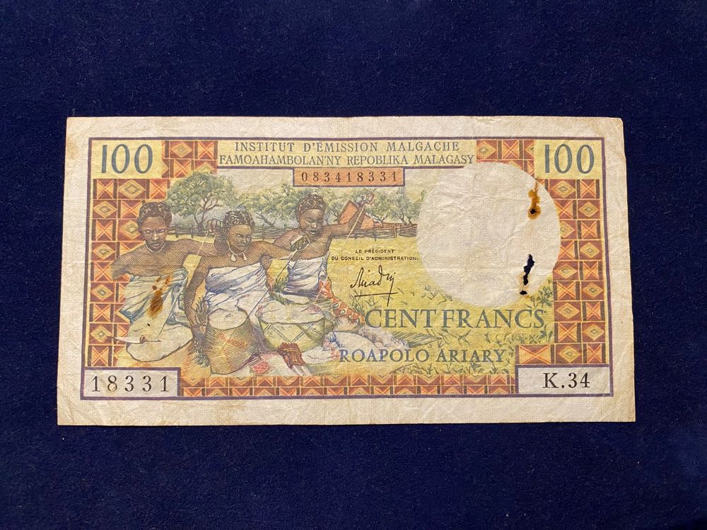 Madagascar 100 Francs / 20 Ariary (1964) (Gebraucht) in Naters für CHF ...